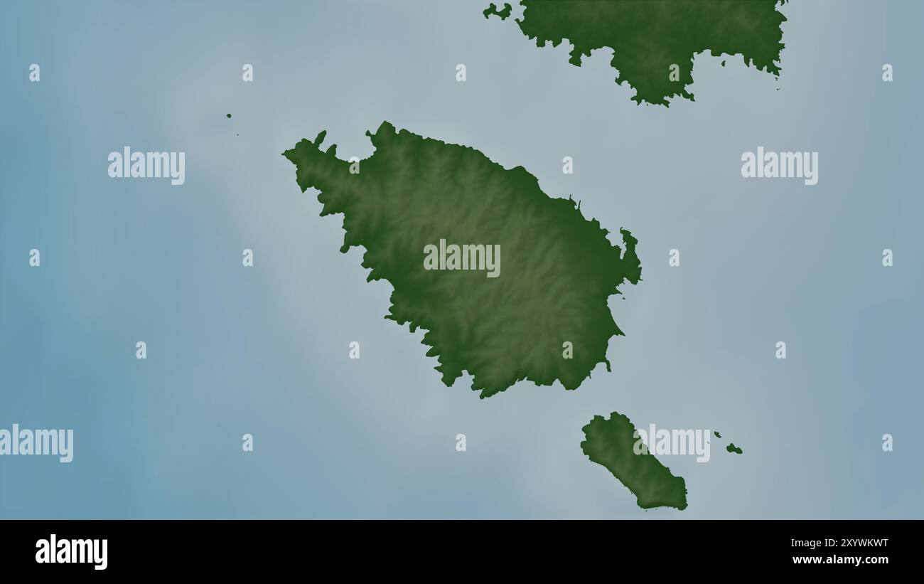 Spetses Island in the Aegean Sea on a colored elevation map Stock Photo ...