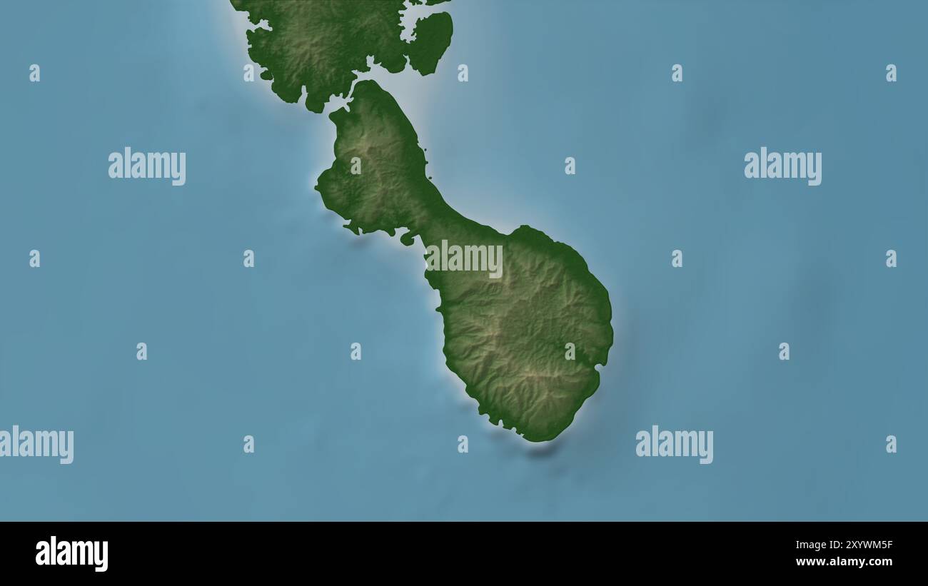 Tabar Island in the South Pacific Ocean on a colored elevation map ...