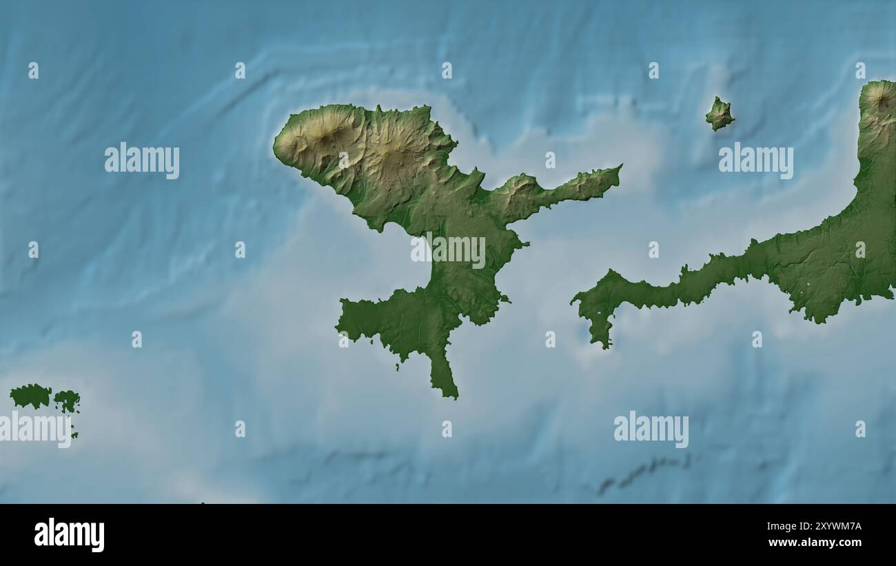 Tanaga Island in the Bering Sea on a colored elevation map Stock Photo ...