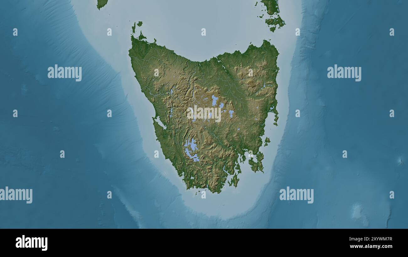 Tasmanien Island in the Tasman Sea on a colored elevation map Stock ...