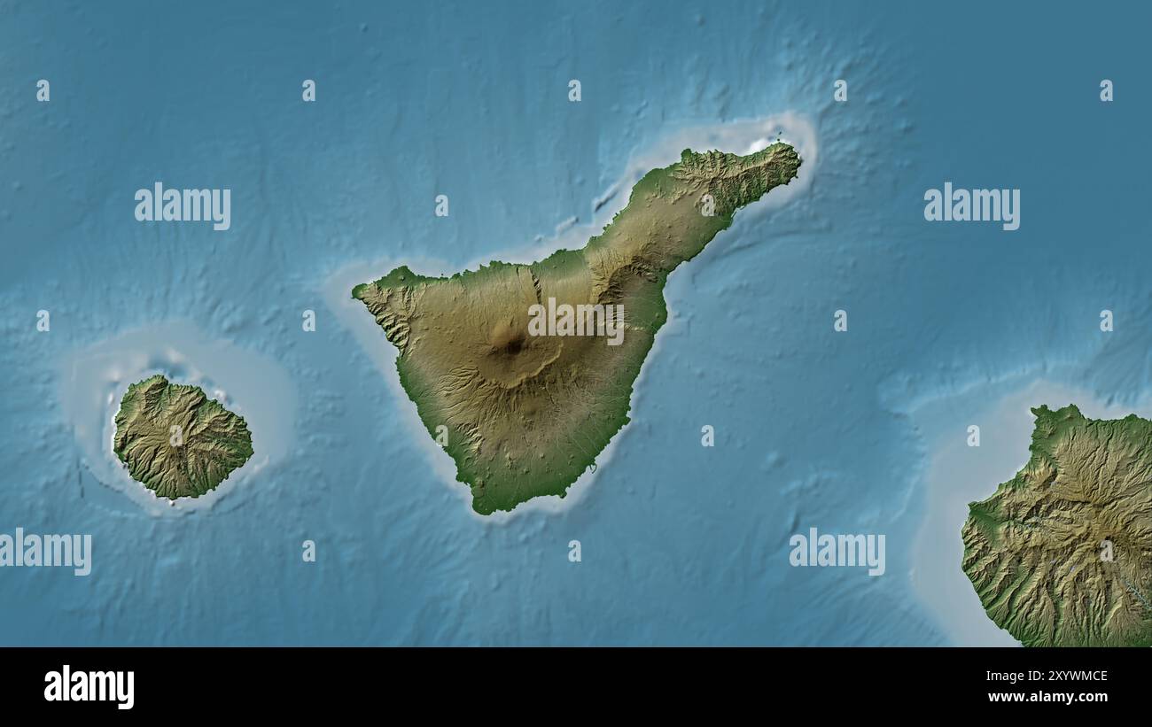 Tenerife Island in the North Atlantic Ocean on a colored elevation map ...
