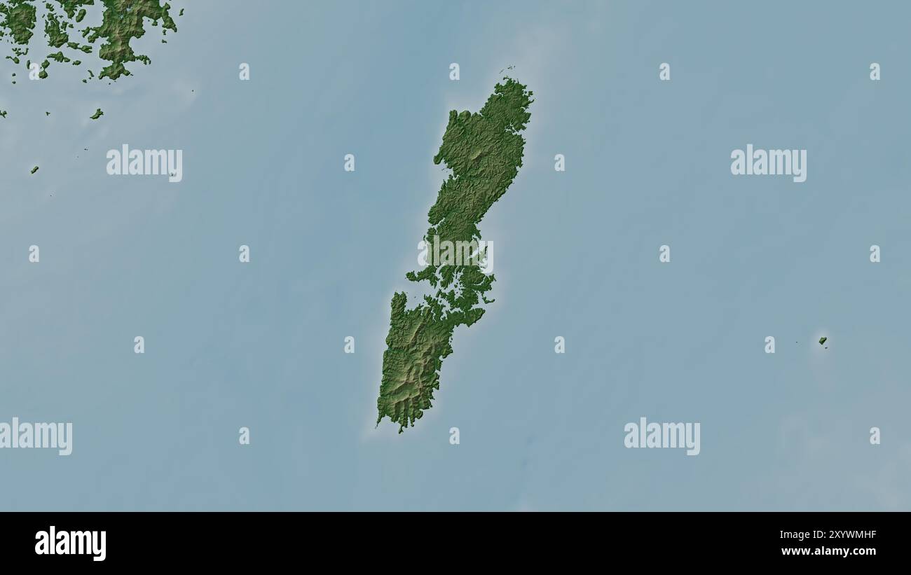 Tsushima Island in the Japan Sea on a colored elevation map Stock Photo ...