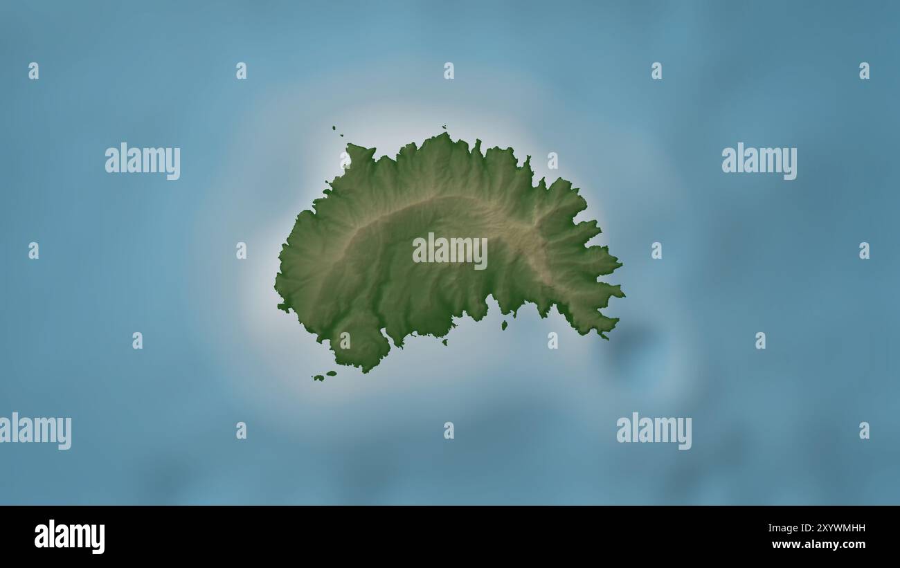 Ua Huka Island in the South Pacific Ocean on a colored elevation map ...