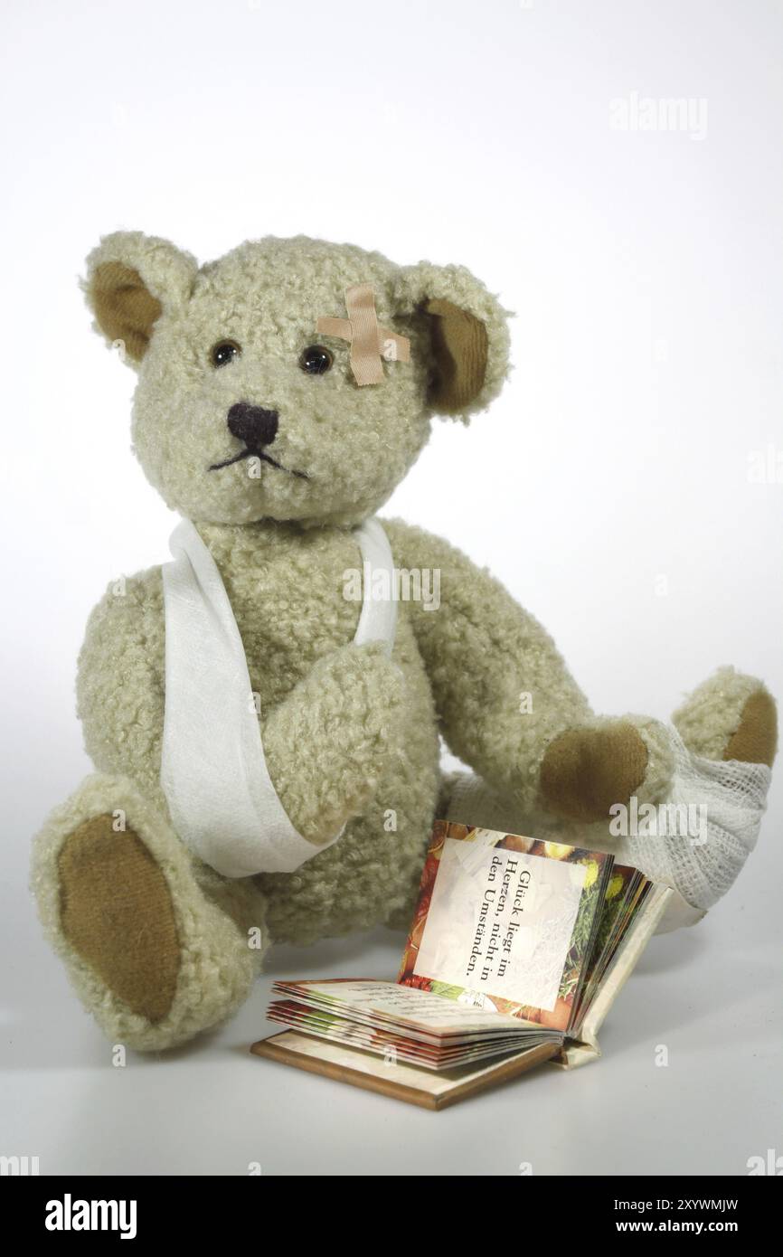 Reading injured teddy bear Stock Photo - Alamy