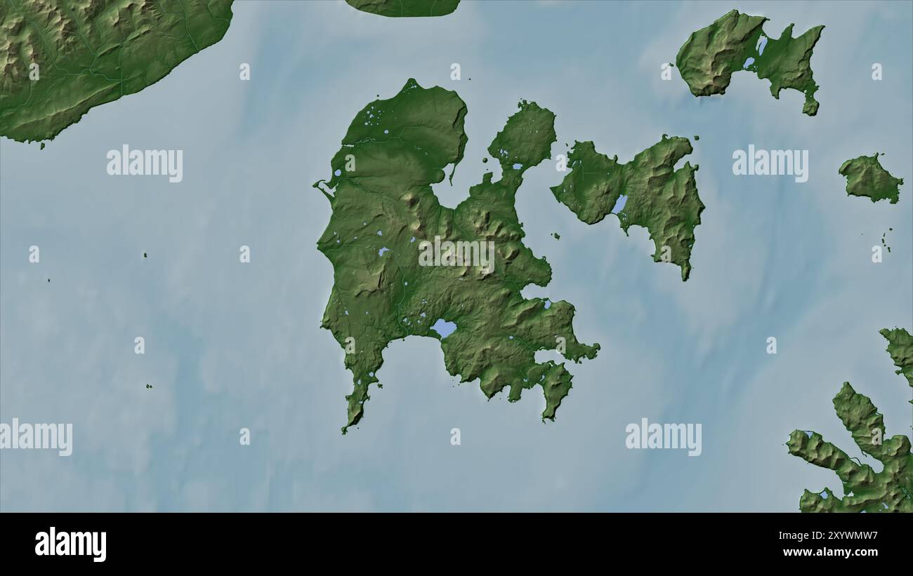 Unga Island in the Gulf of Alaska on a colored elevation map Stock ...