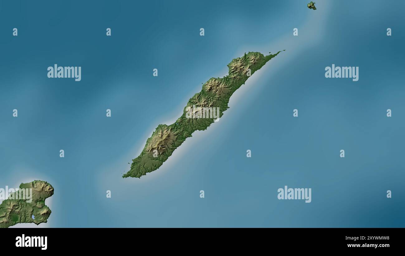 Urup Island in the Sea of Okhotsk on a colored elevation map Stock ...