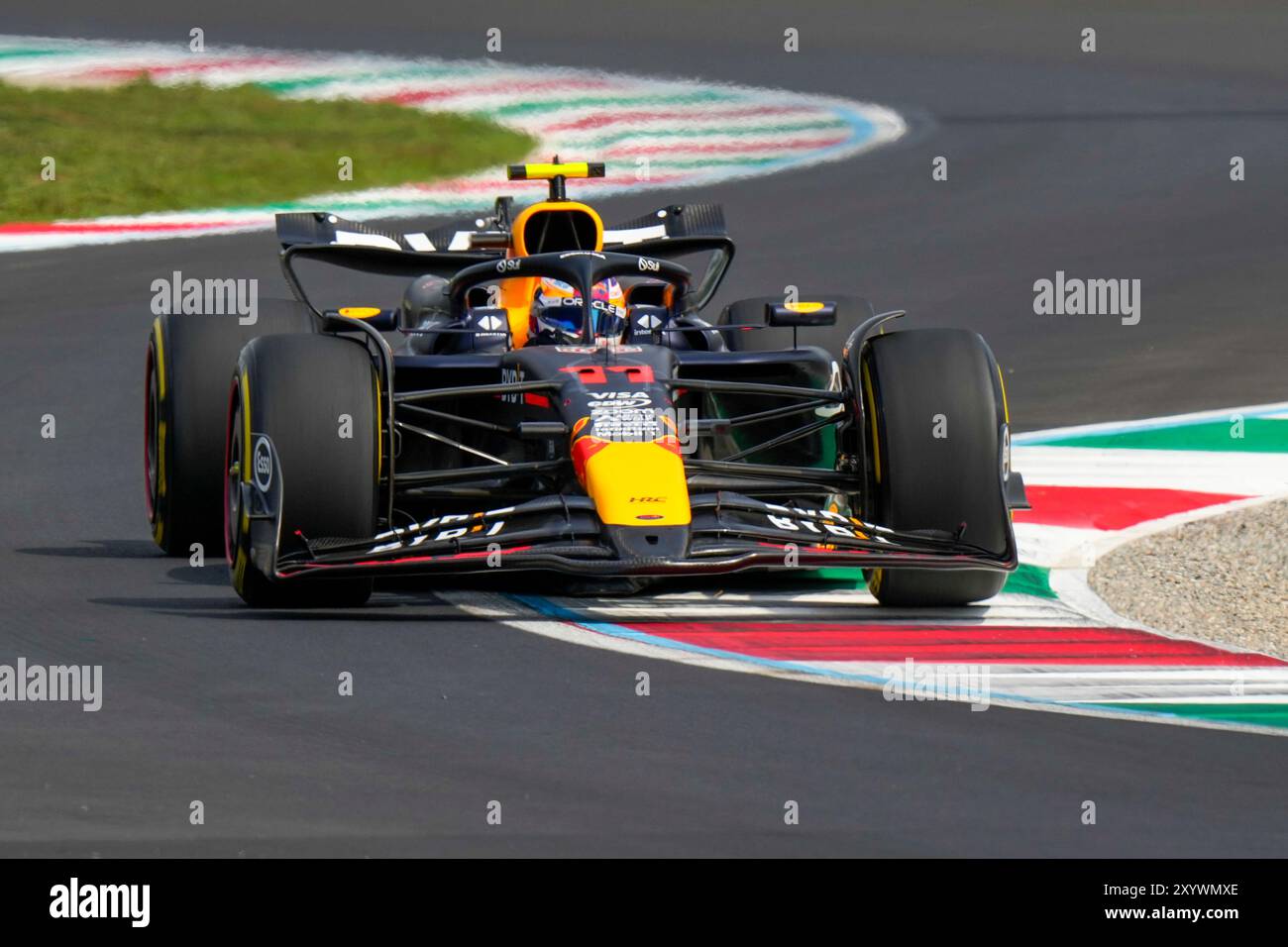 Red Bull driver Sergio Perez of Mexico steers his car during the third free practice ahead of ...