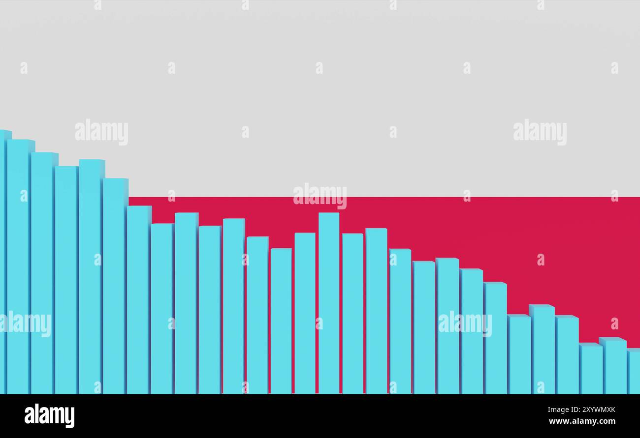Poland, bar graph down, recession. Poland, sinking bar chart with ...