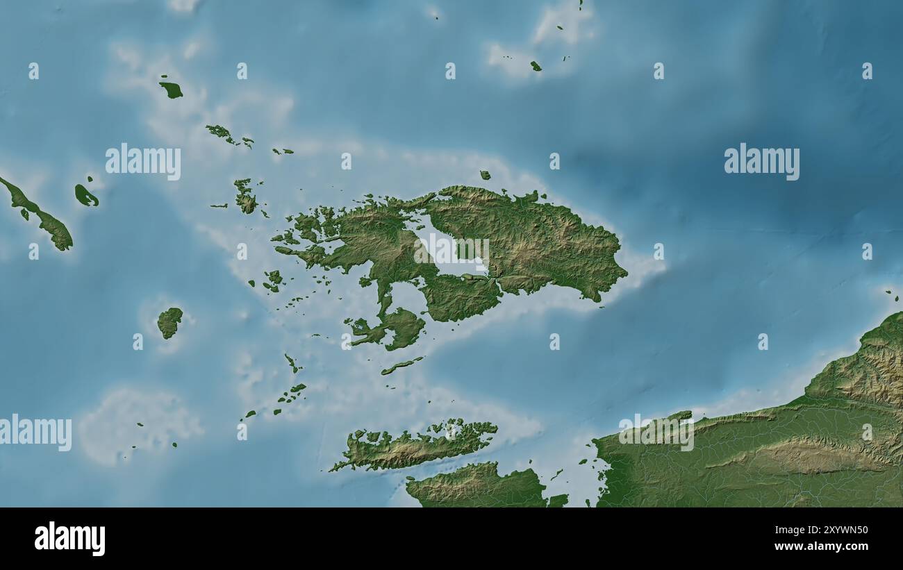 Pulau Isla de Waigeo in the South Pacific Ocean on a colored elevation ...