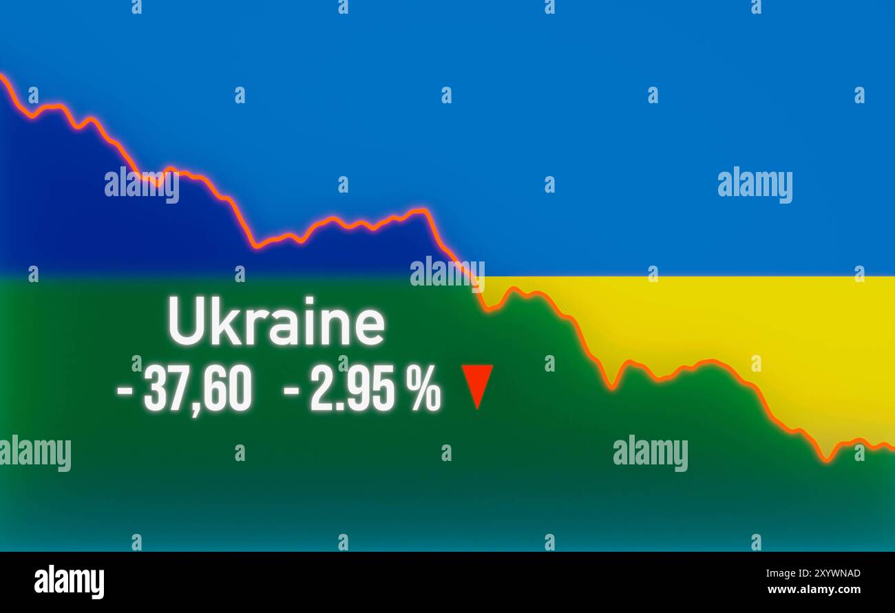 Ukraine stock market down, falling chart. Ukraine stock market down ...