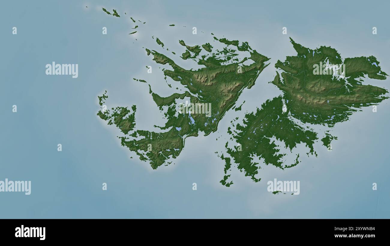 West Falkland Island in the South Atlantic Ocean on a colored elevation ...