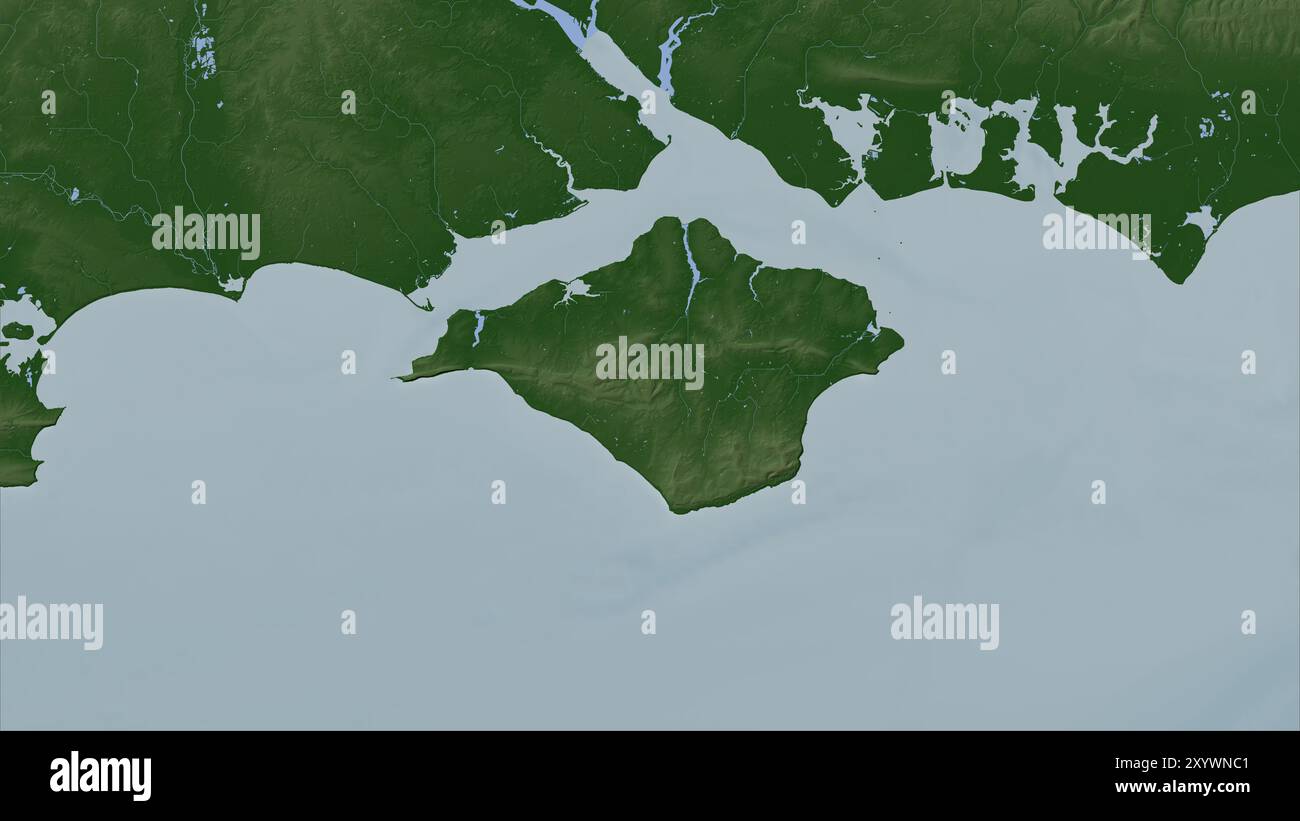 Isle of Wight in the English Channel on a colored elevation map Stock ...