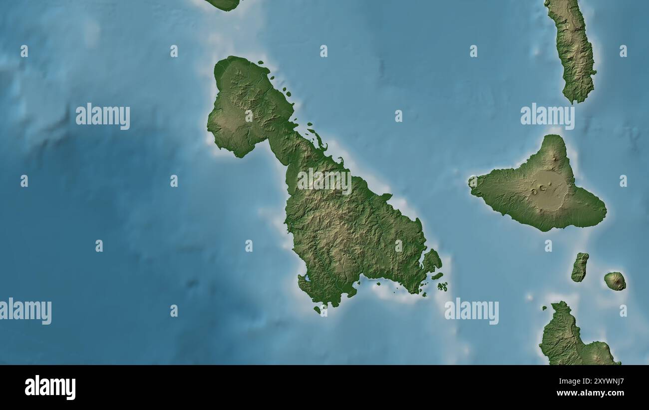 Malakula Island in the Coral Sea on a colored elevation map Stock Photo ...