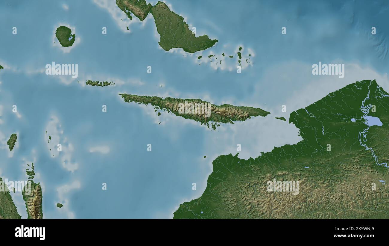 Pulau Yapen in the South Pacific Ocean on a colored elevation map Stock ...
