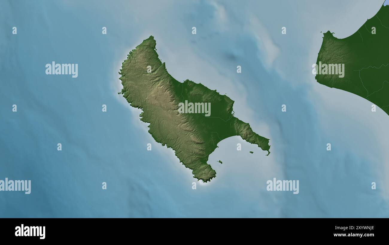 Zakynthos Island in the Ionian Sea on a colored elevation map Stock ...