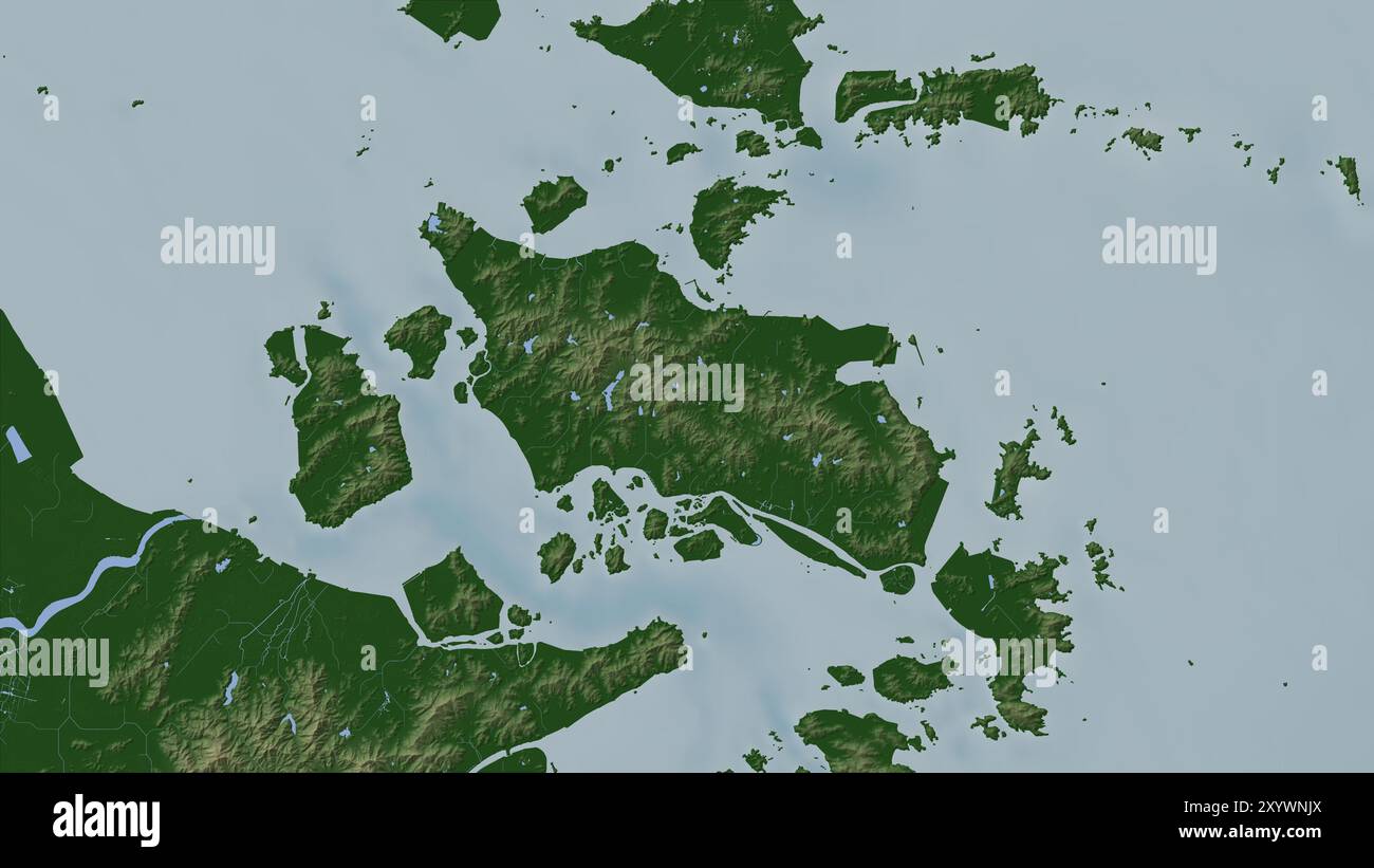 Zhoushan Island in the Eastern China Sea on a colored elevation map ...