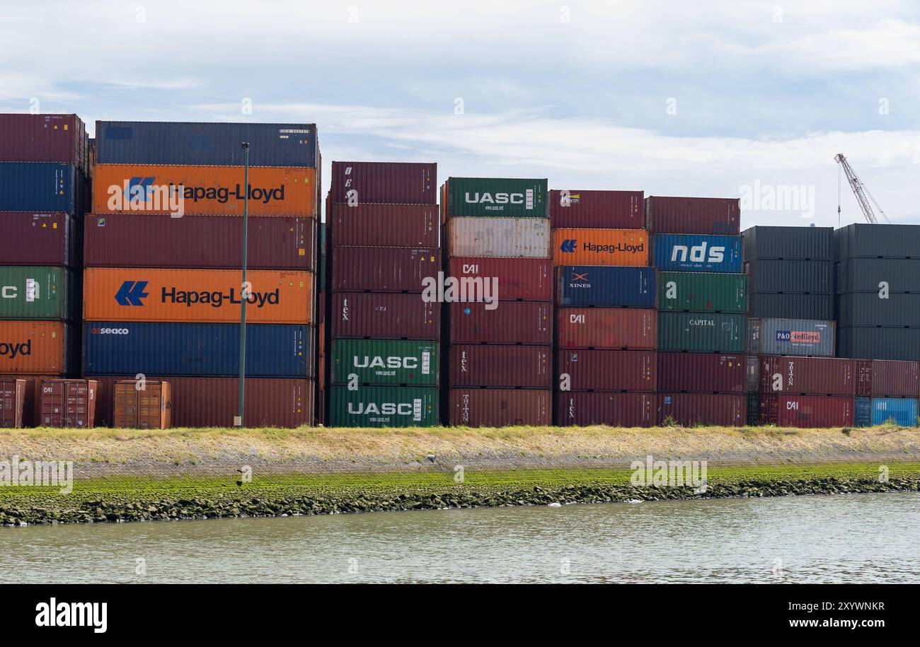 Stacked container at the cargo port of Rotterdam Rotterdam Netherlands ...