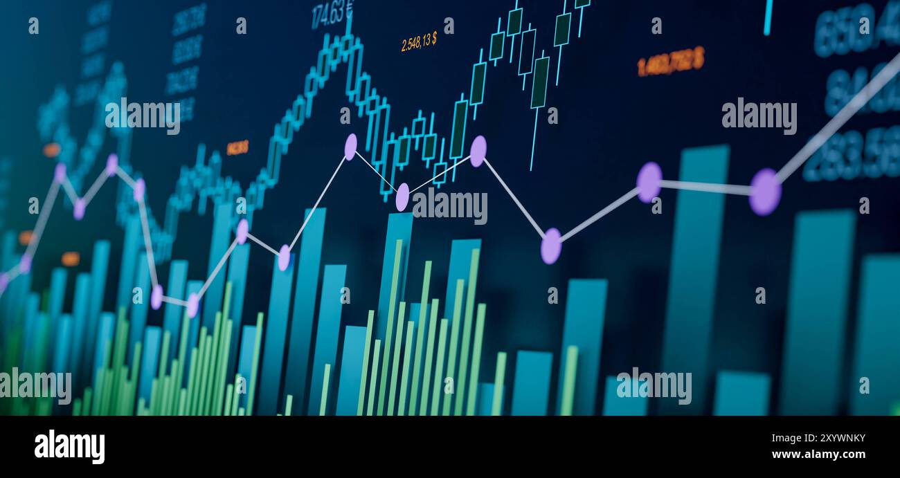 Abstract stock market and exchange concept with charts, graph and data ...