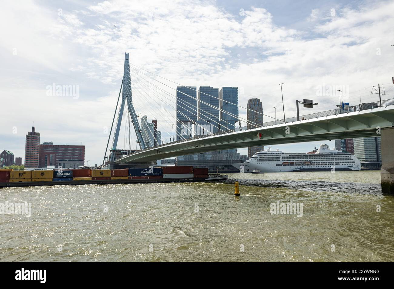 View of the Erasmus Bridge and the De Rotterdam building. Rotterdam Netherlands - July 9, 2024 ...
