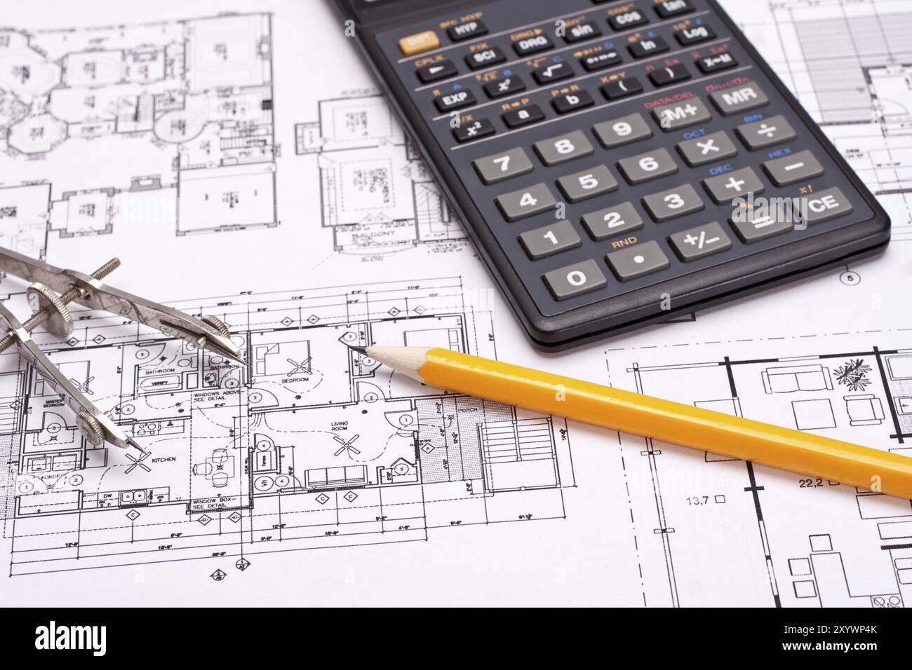 Engineering and architecture drawings with pencil Stock Photo - Alamy