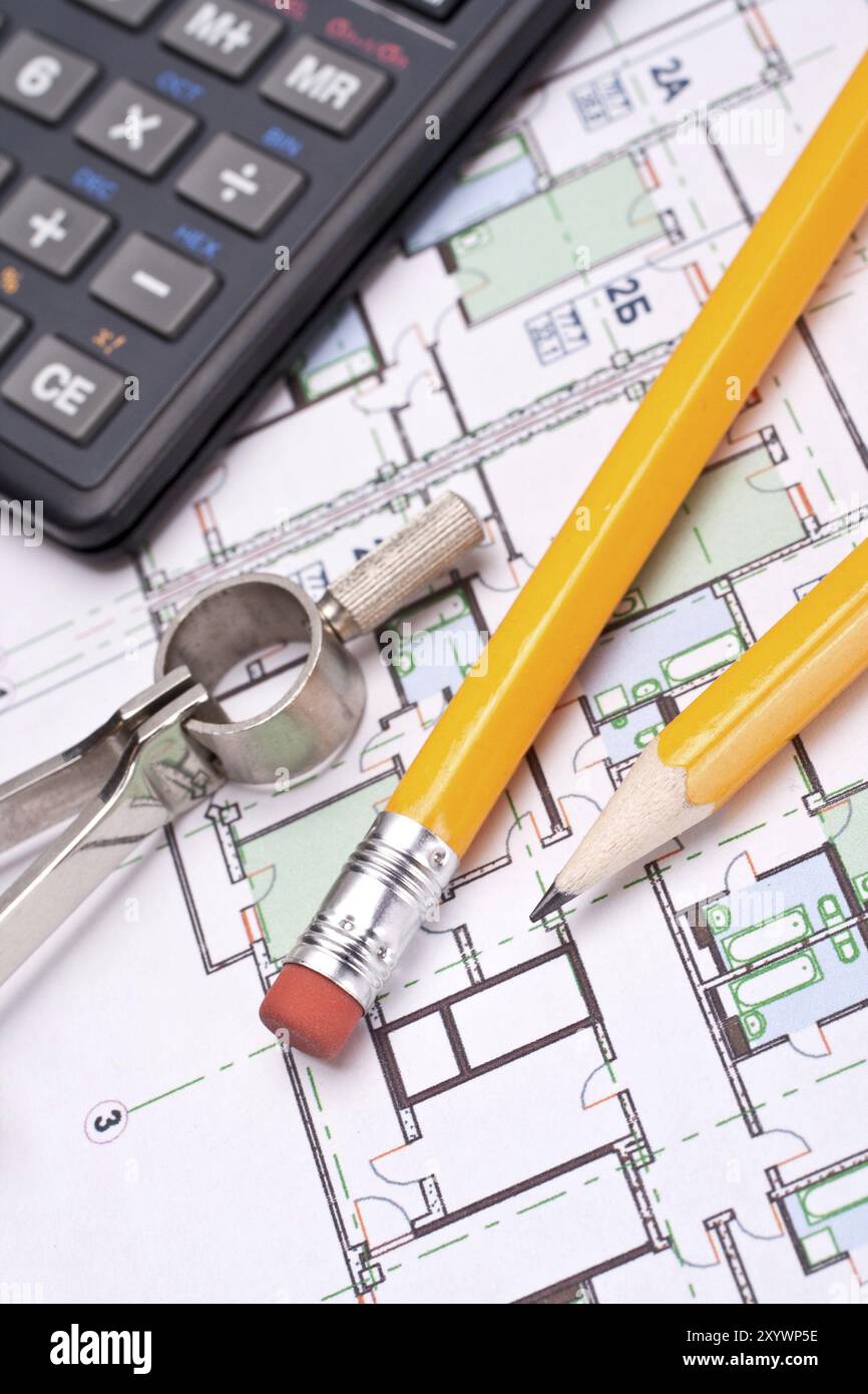 Engineering and architecture drawings with pencil Stock Photo - Alamy
