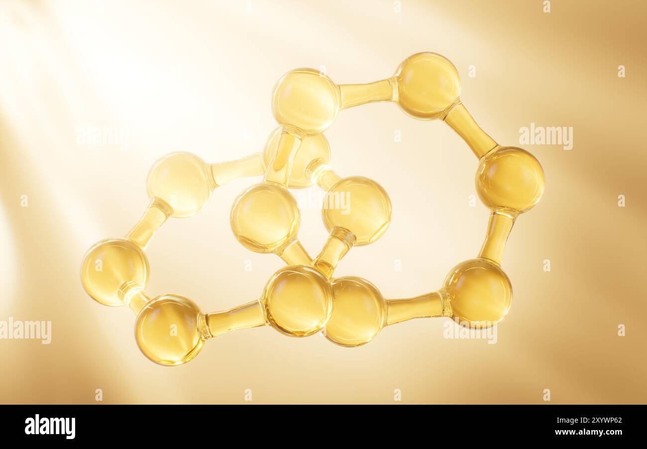 Golden abstract spheres, golden molecules, 3d rendering. 3d ...