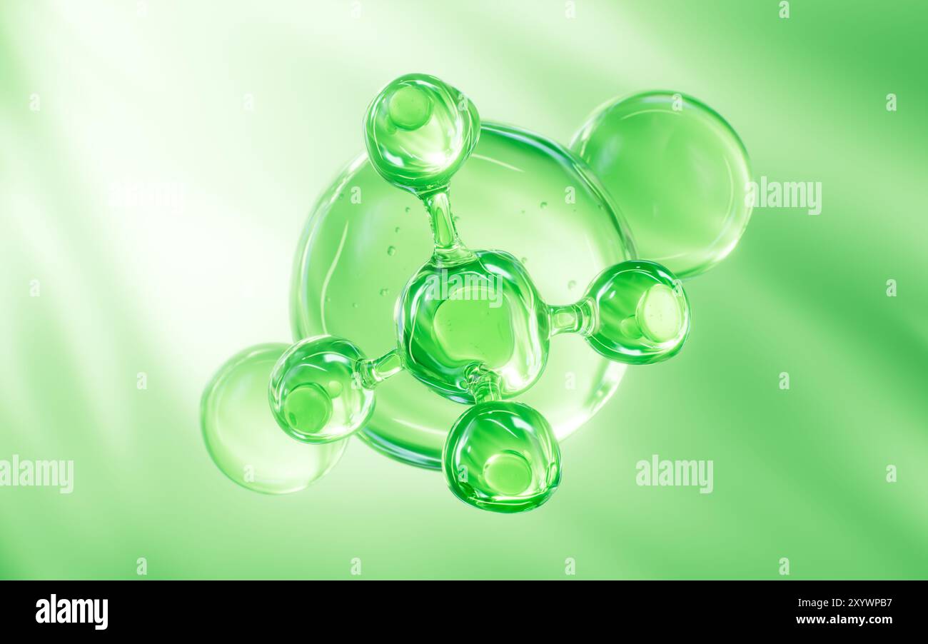 Green abstract spheres, green molecules, 3d rendering. 3d illustration ...