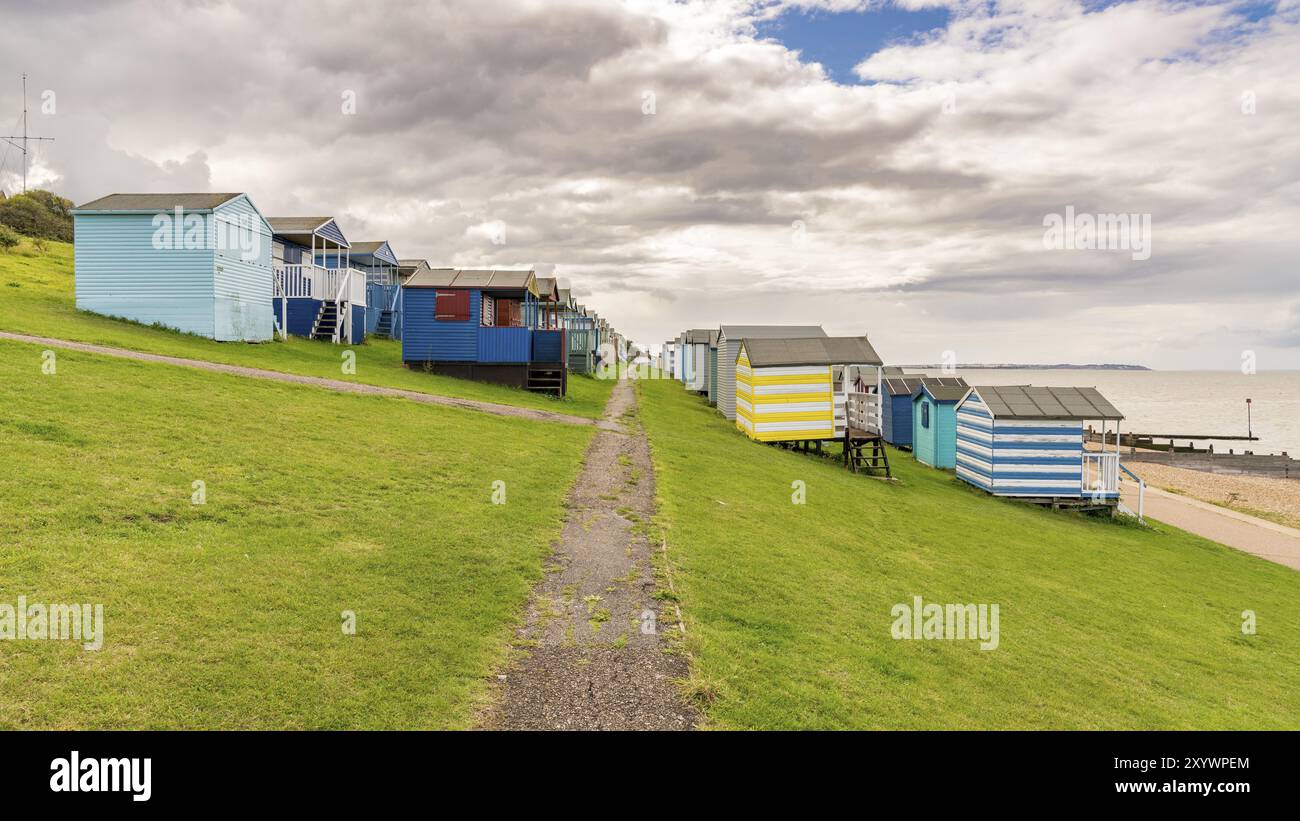 Rows of beach huts on the North See coast at the Tankerton Slopes in ...