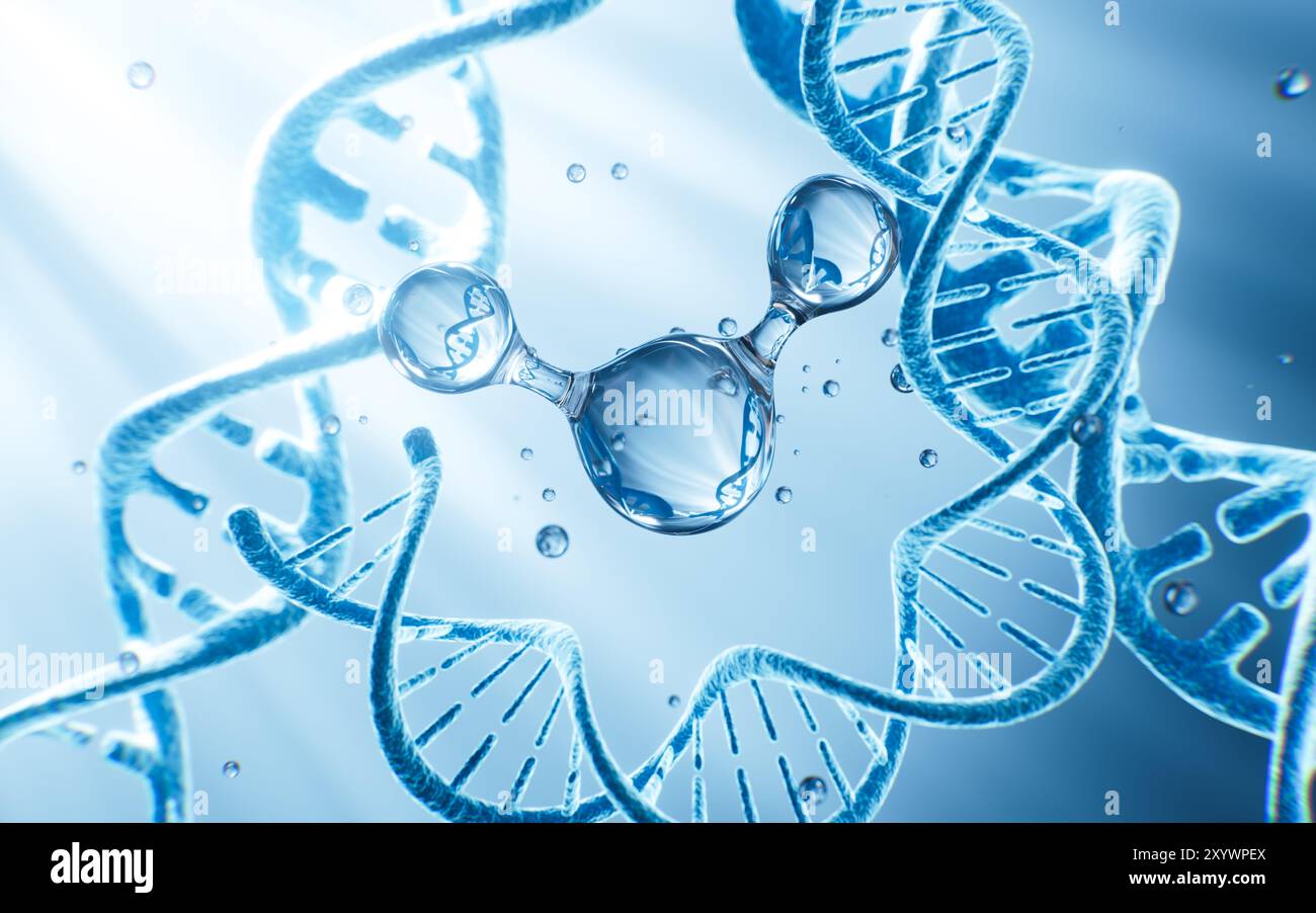 DNA and molecules, skin care and molecular structure, 3d rendering. 3d illustration Stock Photo ...