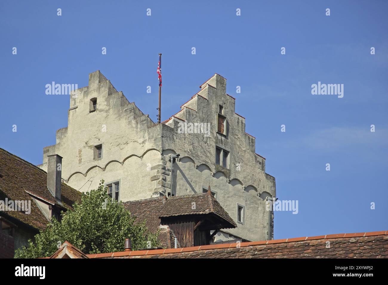 Tower with stepped gable of the castle built 7th century, Meersburg ...