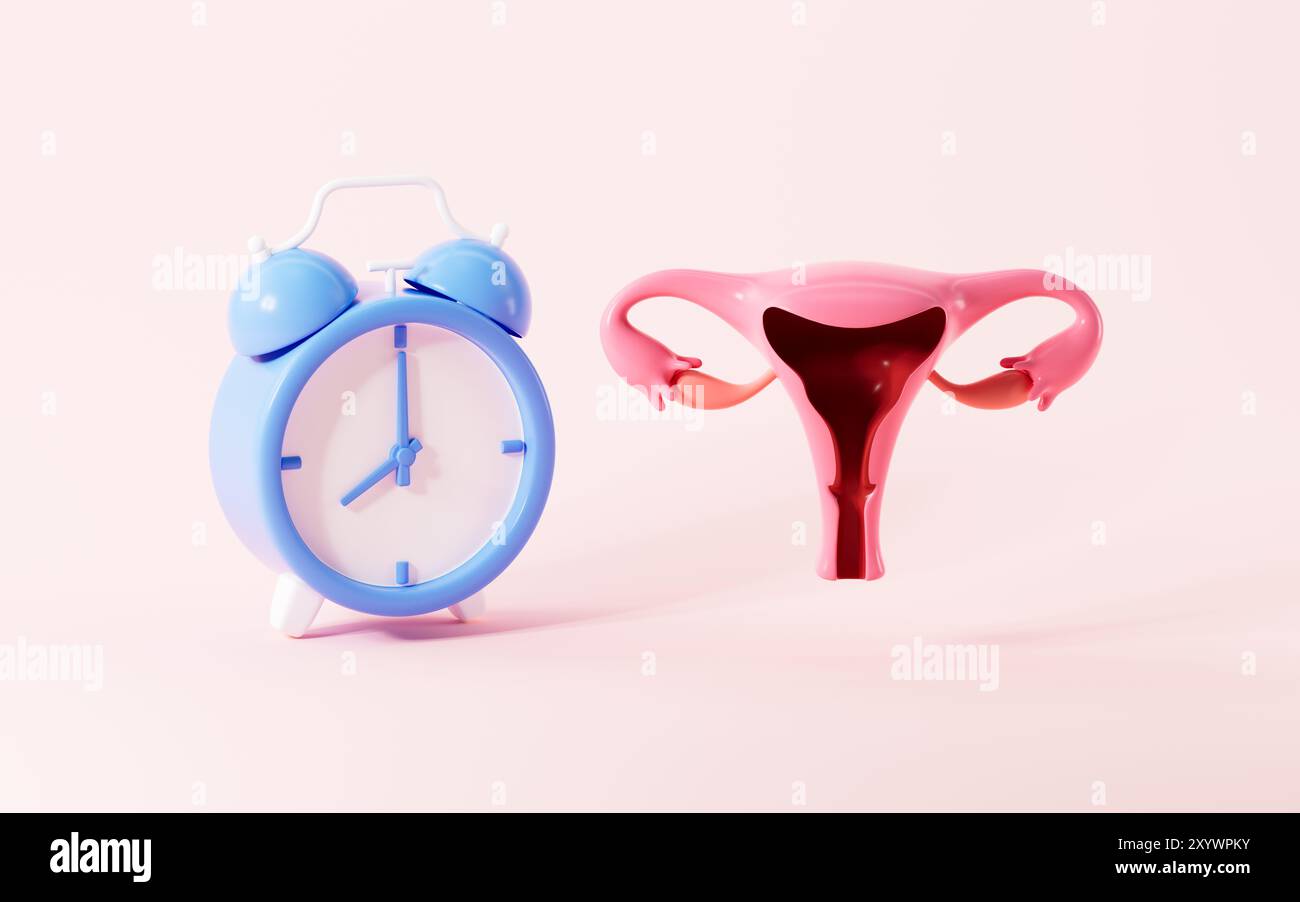 Cartoon uterus and calendar, menstrual cycle concept, 3d rendering. 3d ...