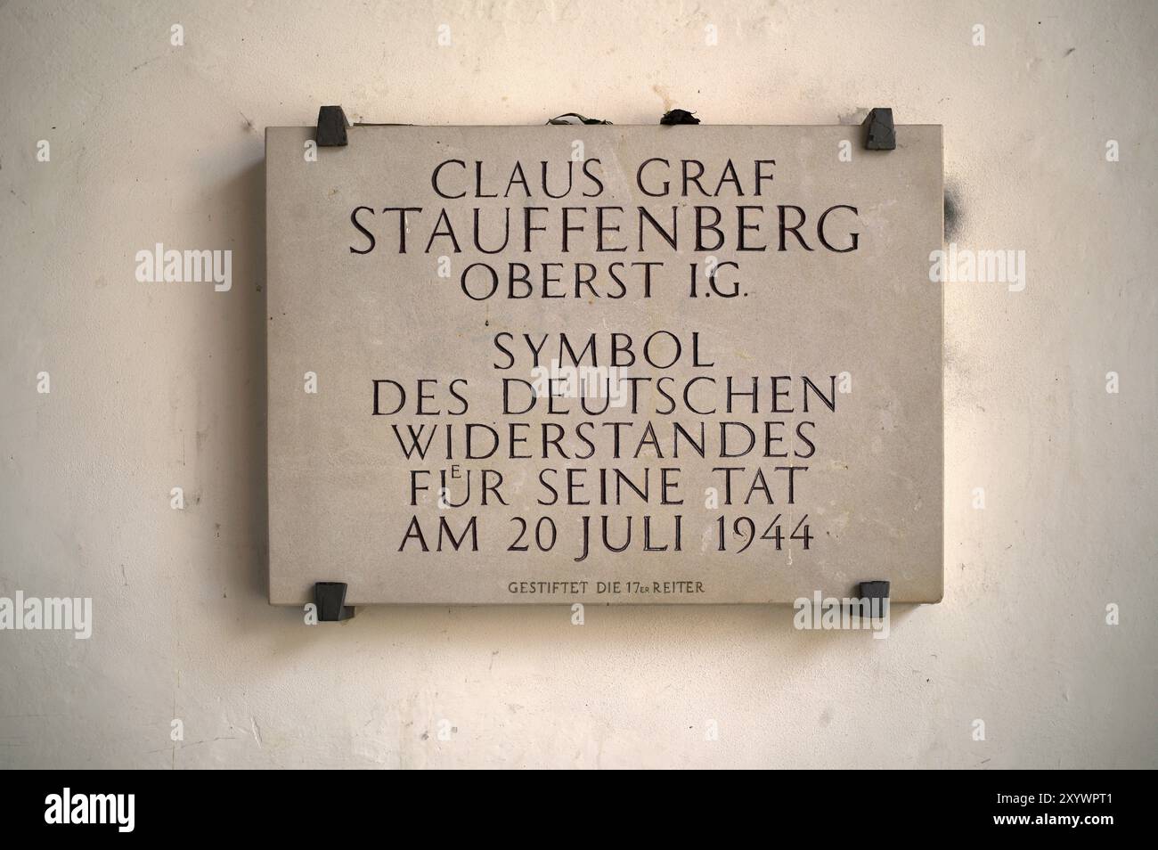 Memorial plaque in memory of Claus Graf Stauffenberg, symbol of the ...