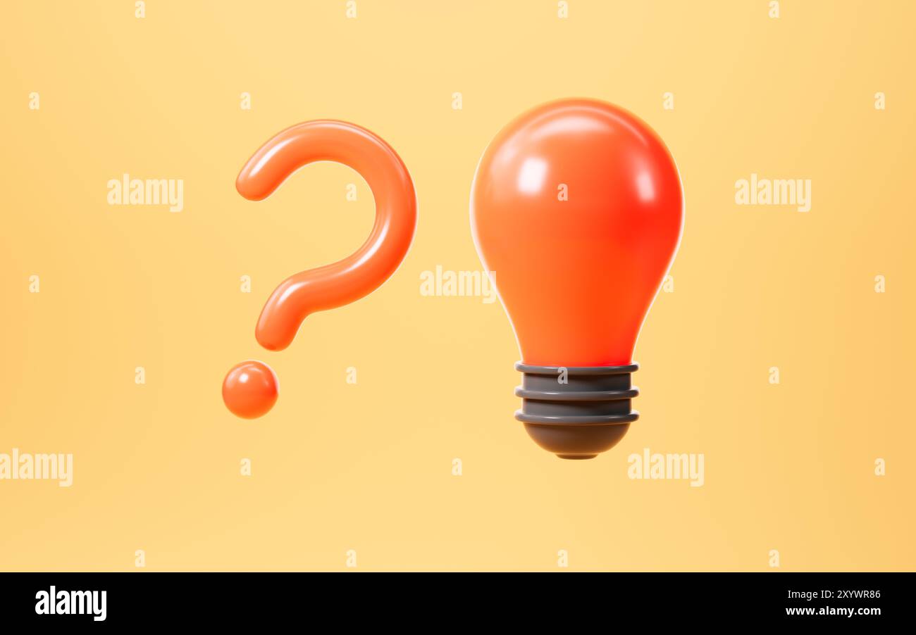 Question mark and lamp bulb, brainstorm and ideas, 3d rendering. 3d ...