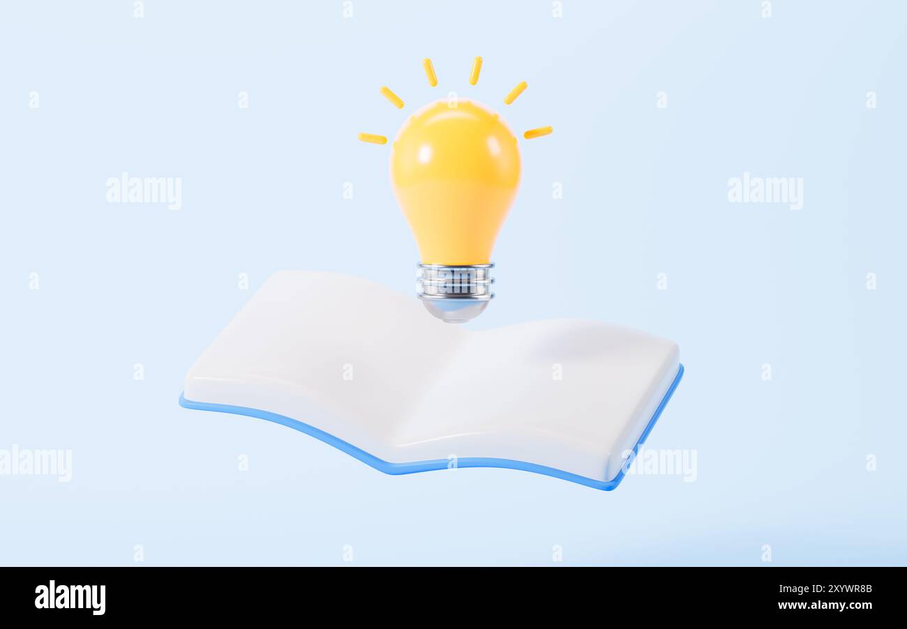 Cartoon lamp bulb and books, ideas of reading, learning and thinking ...