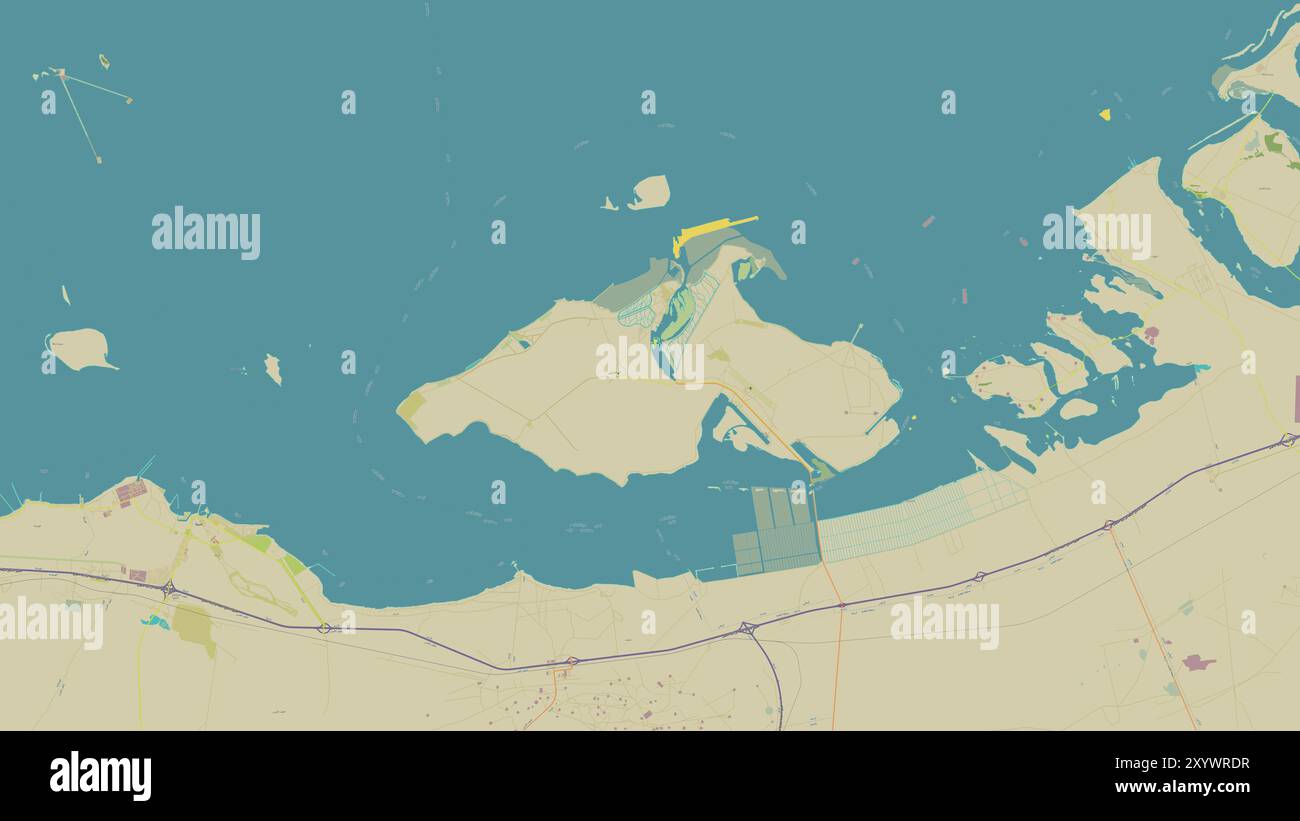 Abu Al Abyad Island in the Persian Gulf on a topographic, OSM ...