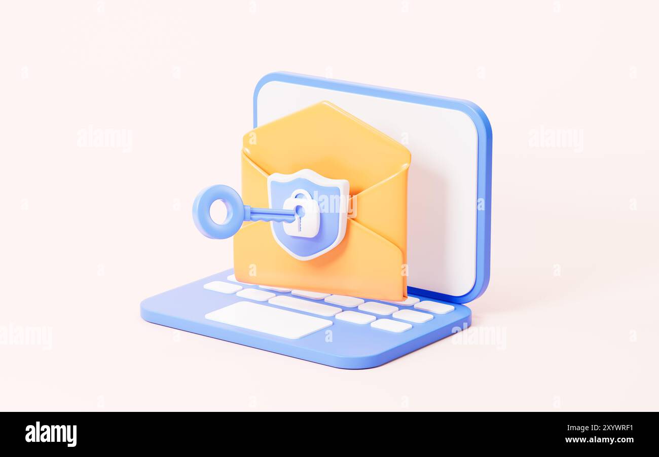 Cartoon mail with shield, unlock encrypted email , 3d rendering. 3d ...