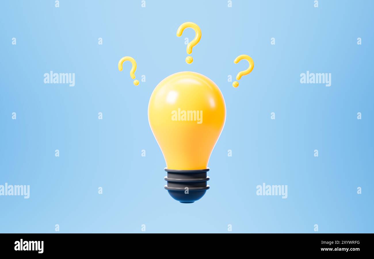 Question mark and lamp bulb, brainstorm and ideas, 3d rendering. 3d ...