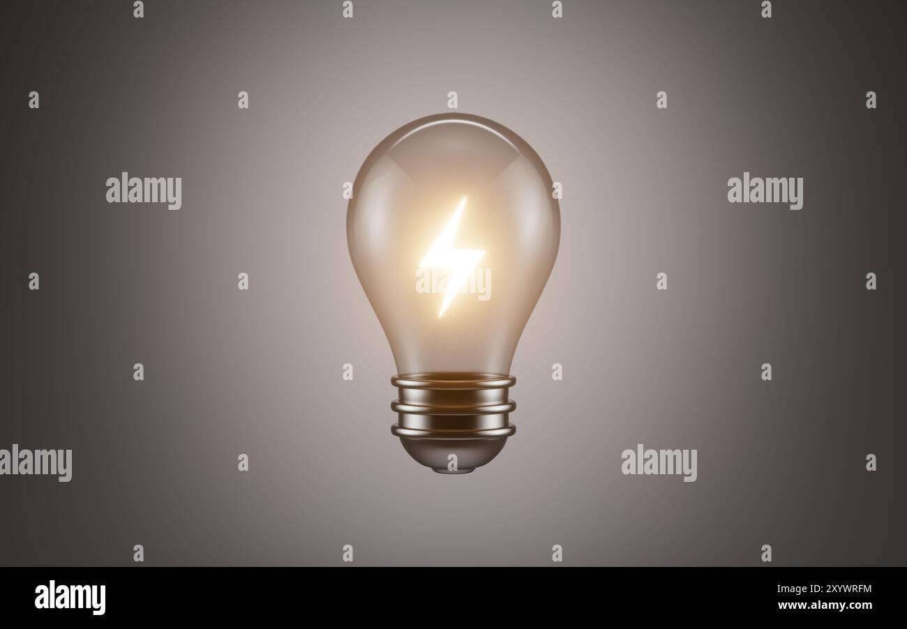 Luminous lightning sign is inside the light bulb, 3d rendering. 3d ...