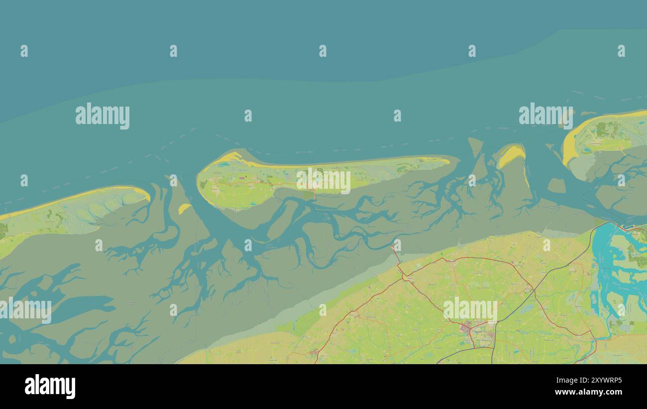 Ameland Island in the North Sea on a topographic, OSM Humanitarian ...