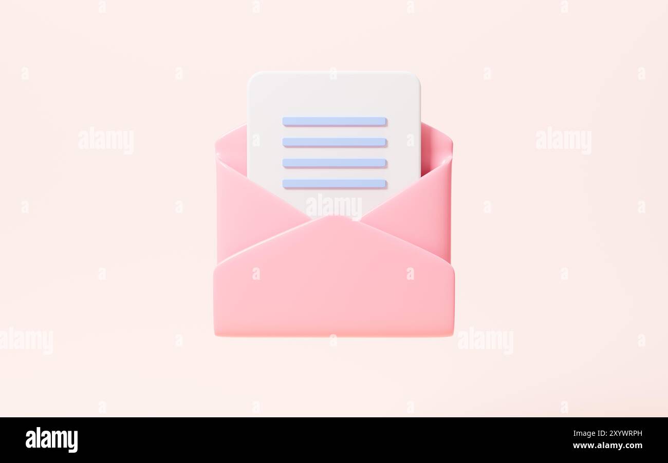 Cartoon mail and report in the pink background, 3d rendering. 3d ...