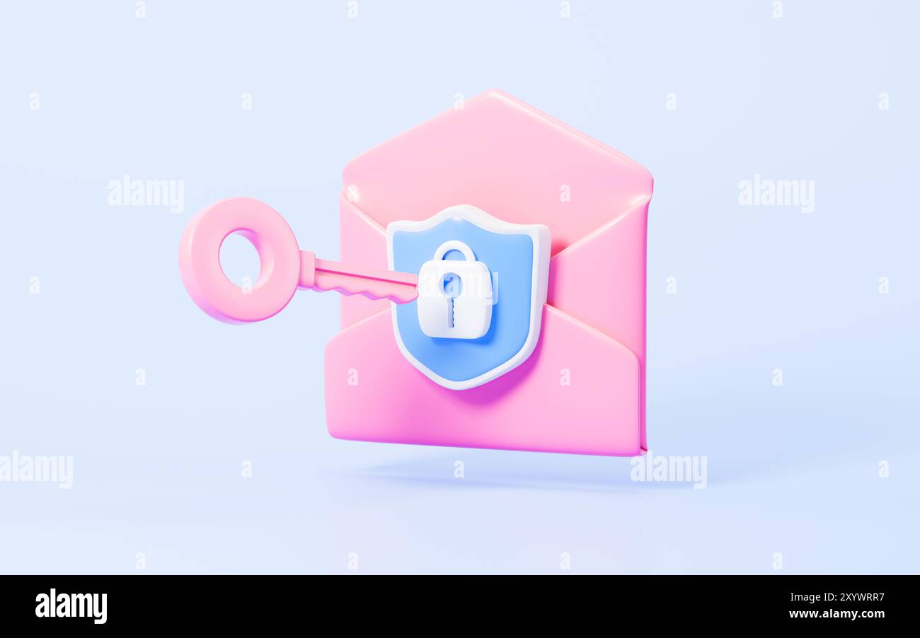 Cartoon mail with shield, unlock encrypted email , 3d rendering. 3d ...