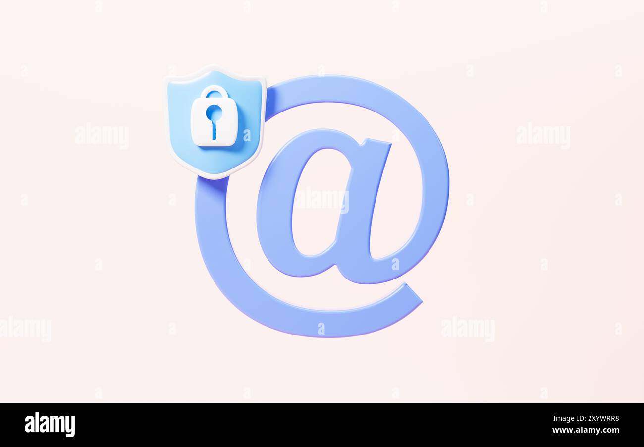 Cartoon mail with shield, mail encryption, 3d rendering. 3d ...