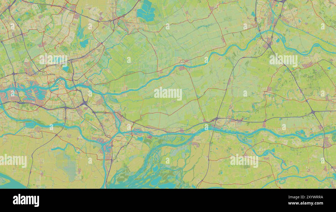 Alblasserwaard Island in the North Sea on a topographic, OSM ...