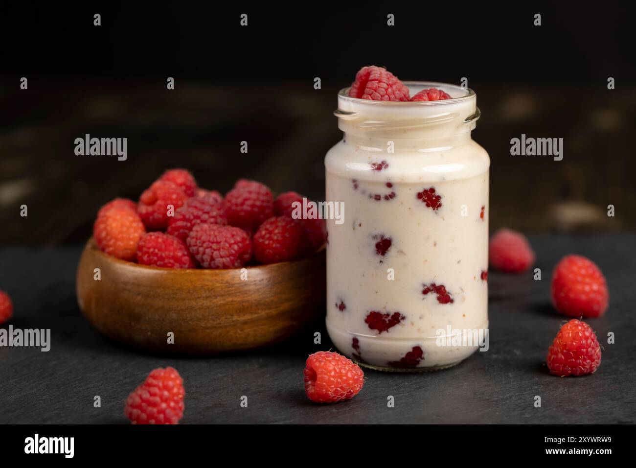 delicious yogurt with raspberry flavor and whole red raspberries ...