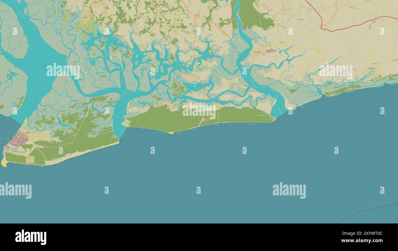 Andoni Island in the Gulf of Guinea on a topographic, OSM Humanitarian ...