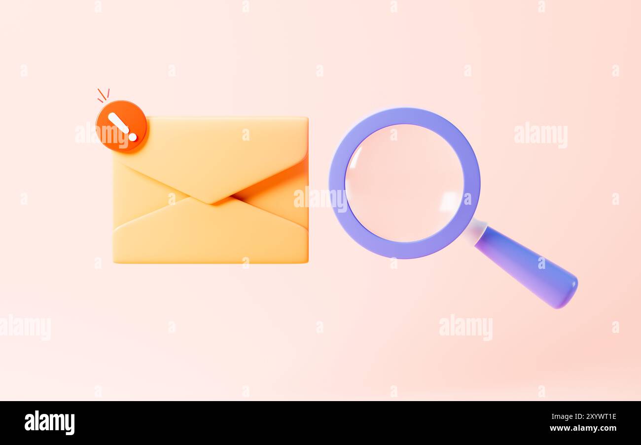 Emails with warning signs, junk mail, important mail, 3d rendering. 3d ...