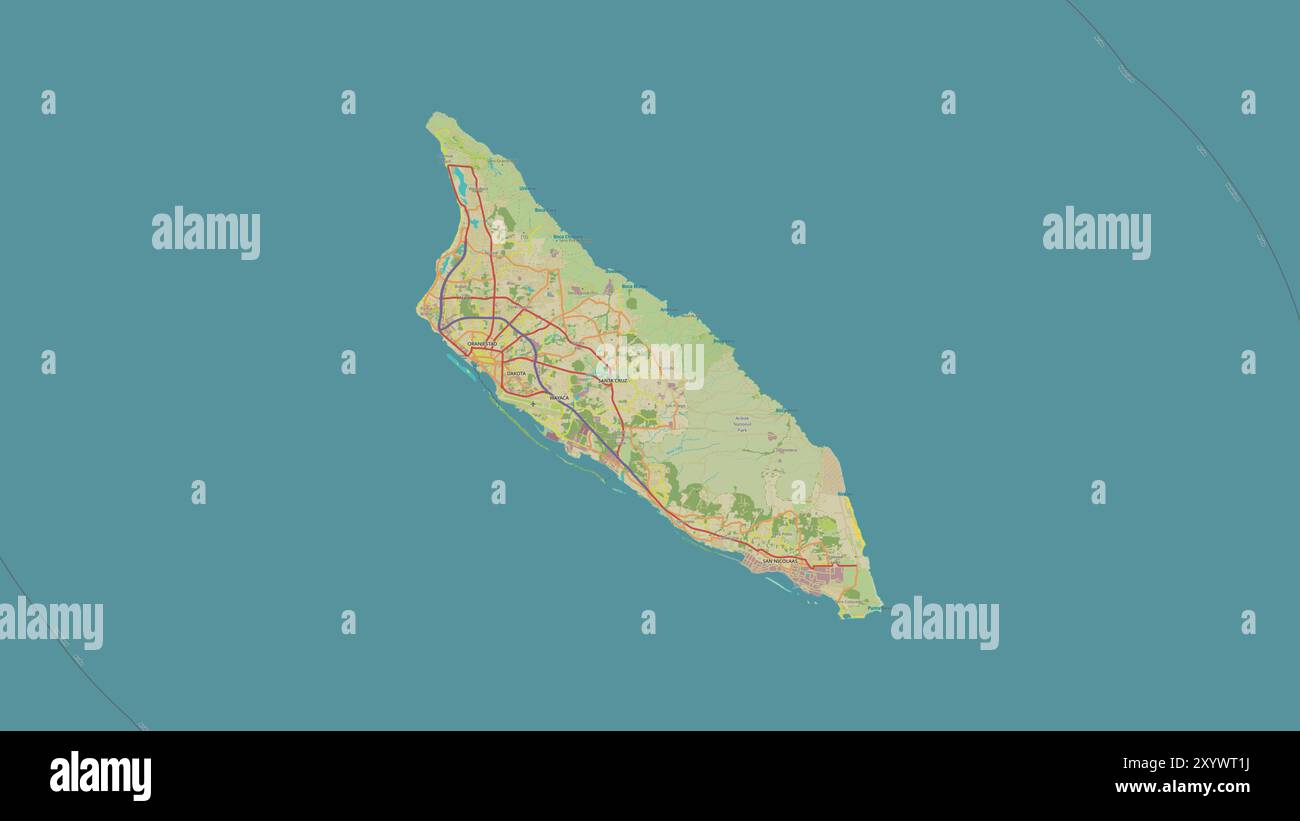 Aruba Island in the Caribbean Sea on a topographic, OSM Humanitarian ...