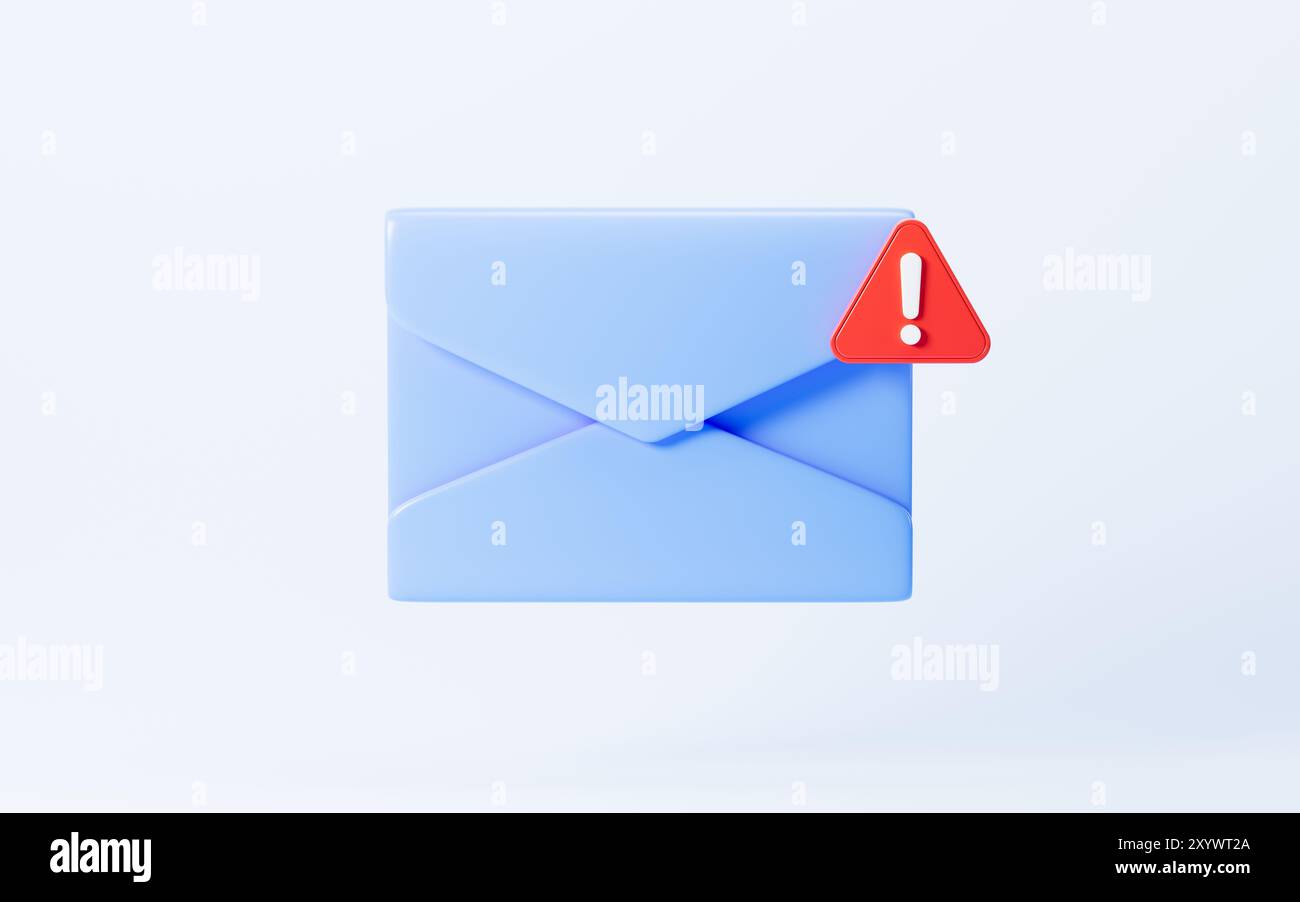 Emails with warning signs, junk mail, important mail, 3d rendering. 3d ...