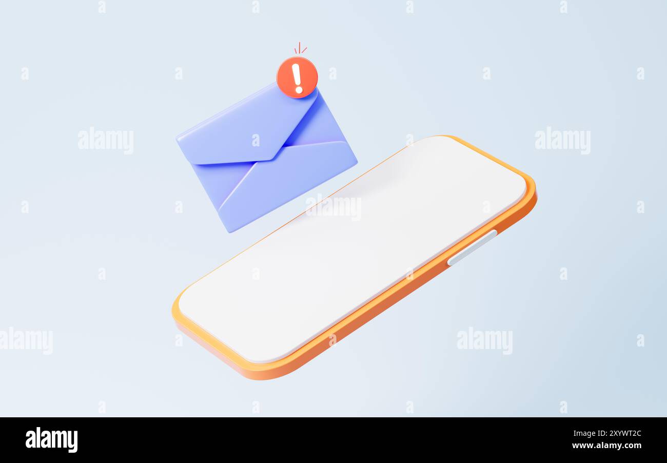 Emails with warning signs, junk mail, important mail, 3d rendering. 3d ...