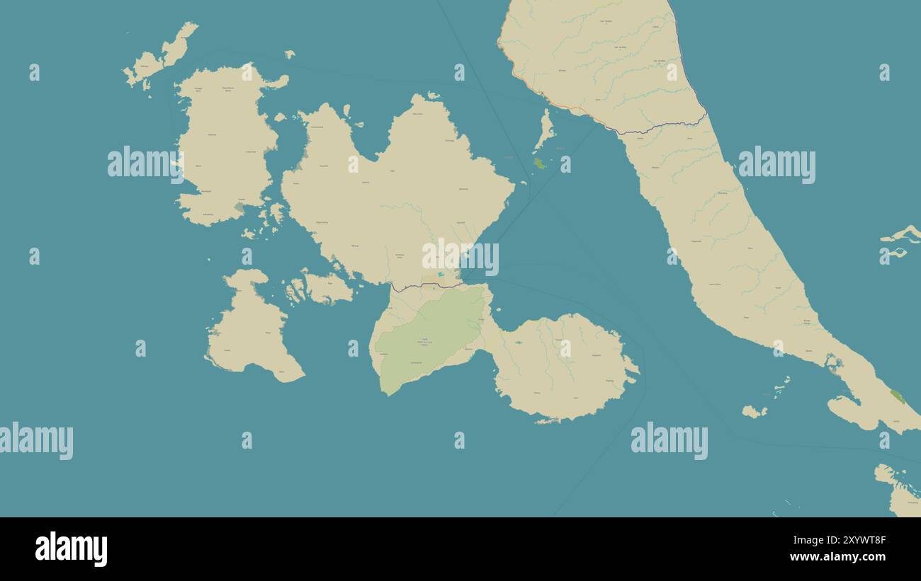 Pulau Bacan in the Molukka Sea on a topographic, OSM Humanitarian style ...